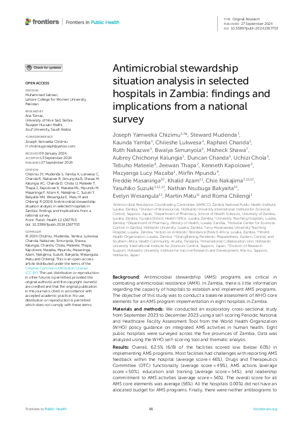 (PDF) Antimicrobial stewardship situation analysis in selected hospitals in Zambia: findings and ...
