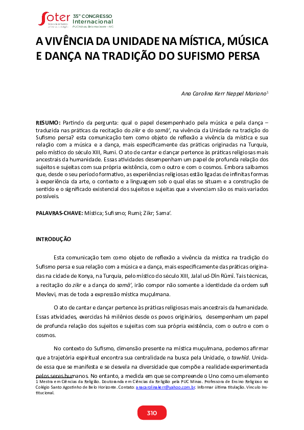 (PDF) A vivência da Unidade na mística, música e dança a partir da ...
