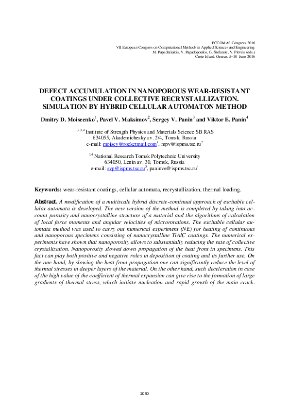 Pdf Defect Accumulation In Nanoporous Wear Resistant Coatings Under Collective