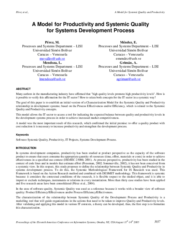 (PDF) A Model for Productivity and Systemic Quality for Systems Development Process