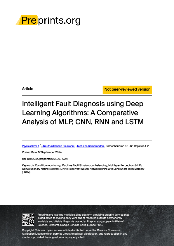 Pdf Intelligent Fault Diagnosis Using Deep Learning Algorithms A Comparative Analysis Of Mlp