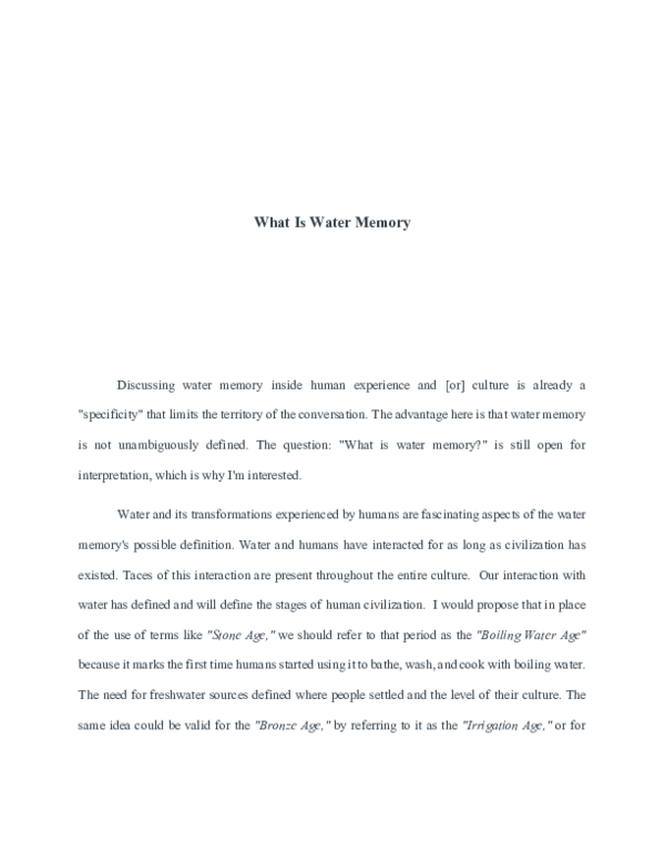 (PDF) What Is Water Memory