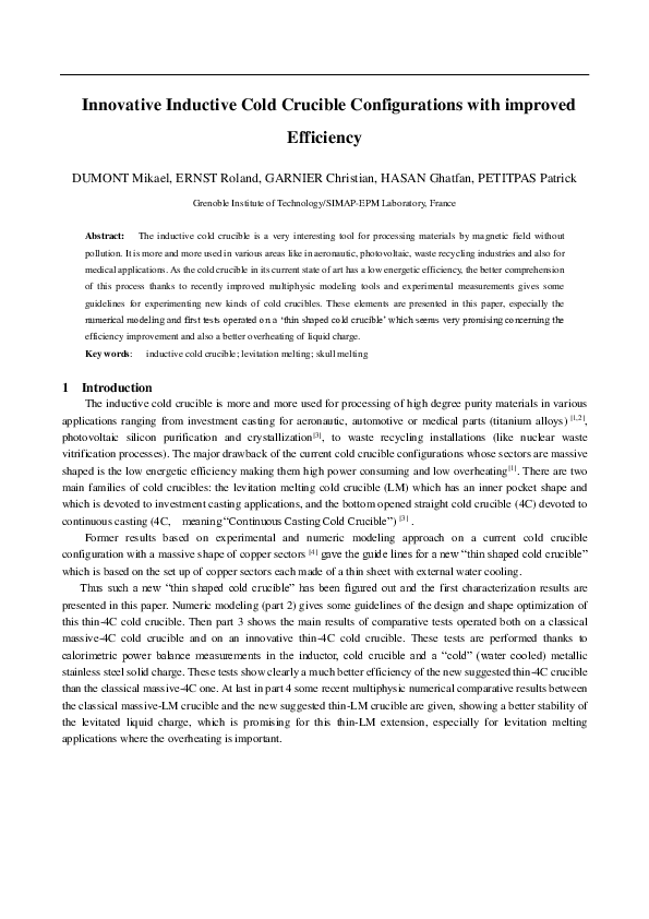 (PDF) Innovative Inductive Cold Crucible Configurations with improved ...