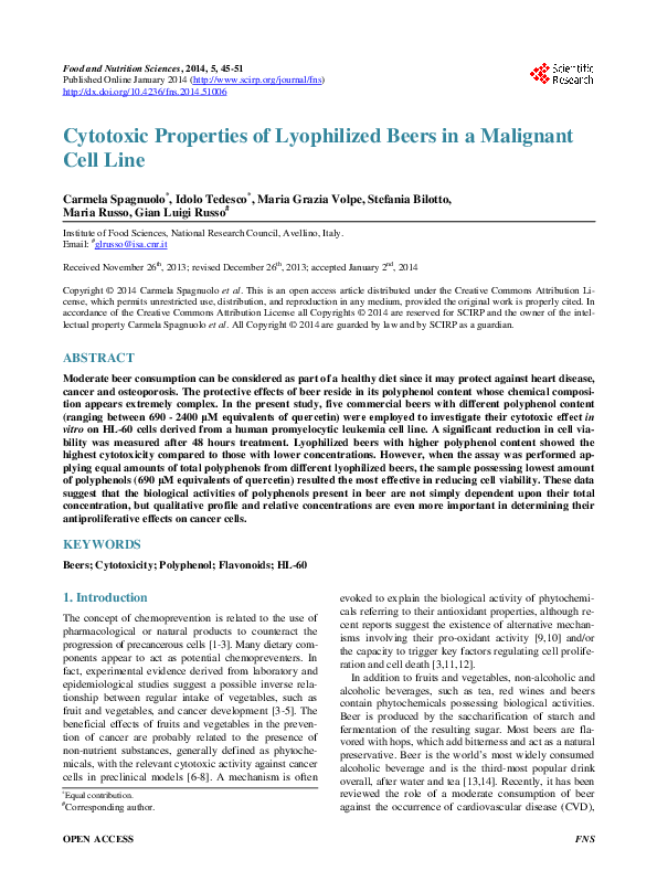 (PDF) Cytotoxic Properties of Lyophilized Beers in a Malignant Cell Line | Maria Volpe ...