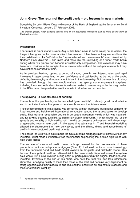 (PDF) The Return of the Credit Cycle: Old Lessons in New Markets