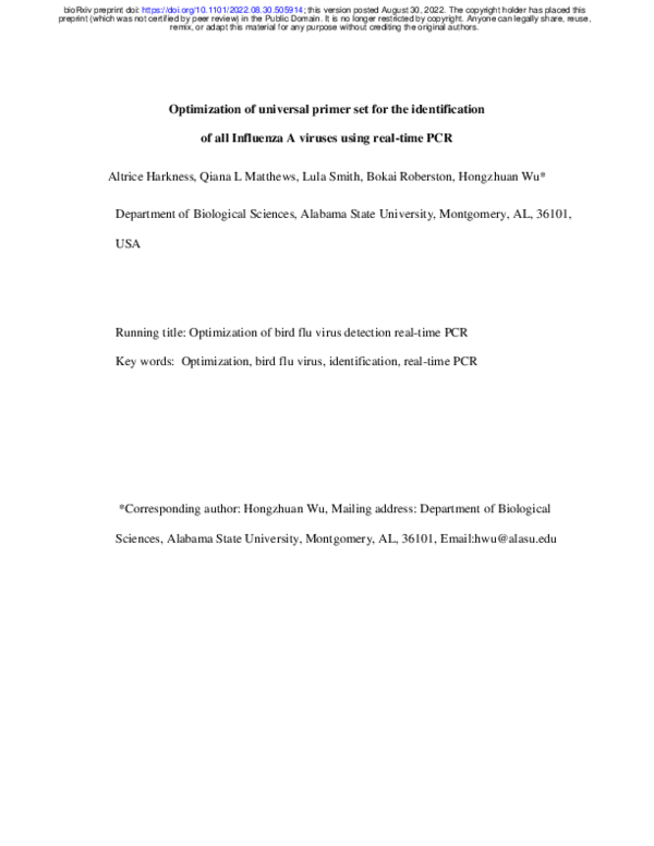 (PDF) Optimization of universal primer set for the identification of all Influenza A viruses ...
