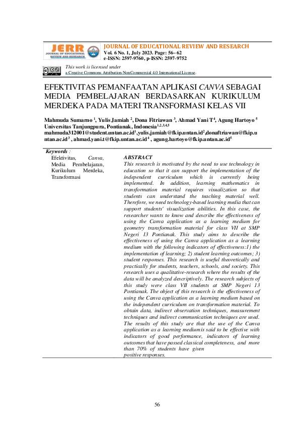 (PDF) Efektivitas Pemanfaatan Aplikasi Canva Sebagai Media Pembelajaran Berdasarkan Kurikulum ...
