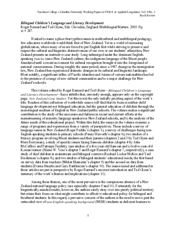 (PDF) Bilingual Children's Language and Literacy Development