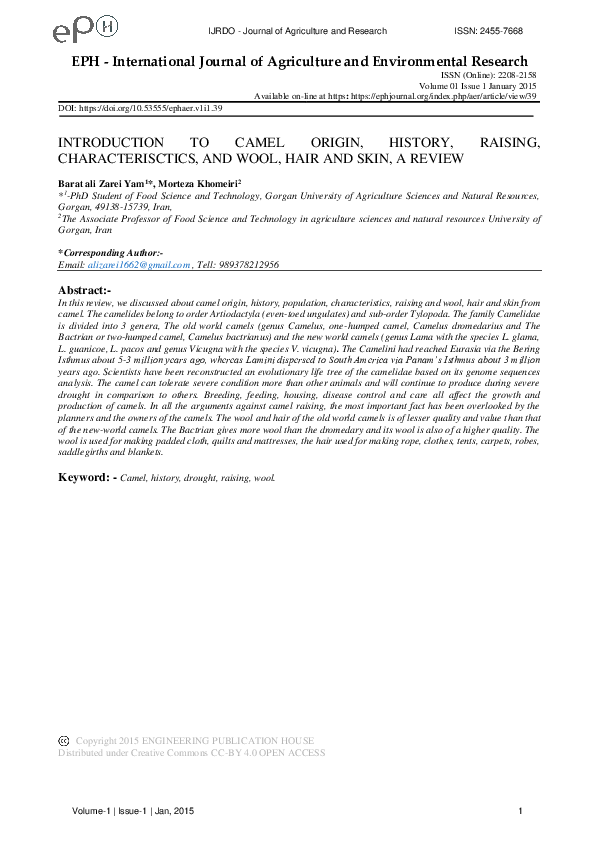 (PDF) Introduction to Camel Origin, History, Raising, Characterisctics ...