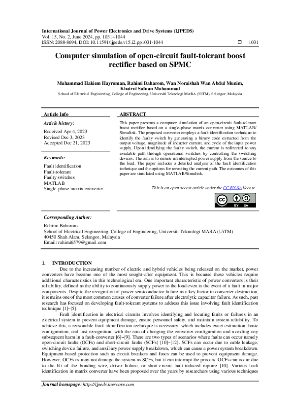 (PDF) Computer simulation of open-circuit fault-tolerant boost rectifier based on SPMC