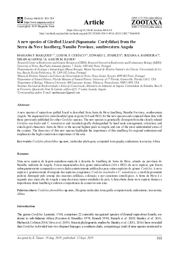 (PDF) A new species of Girdled Lizard (Squamata: Cordylidae) from the ...