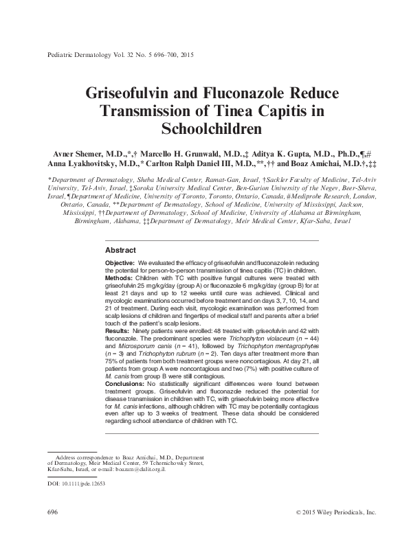(PDF) Griseofulvin and Fluconazole Reduce Transmission of Tinea Capitis ...