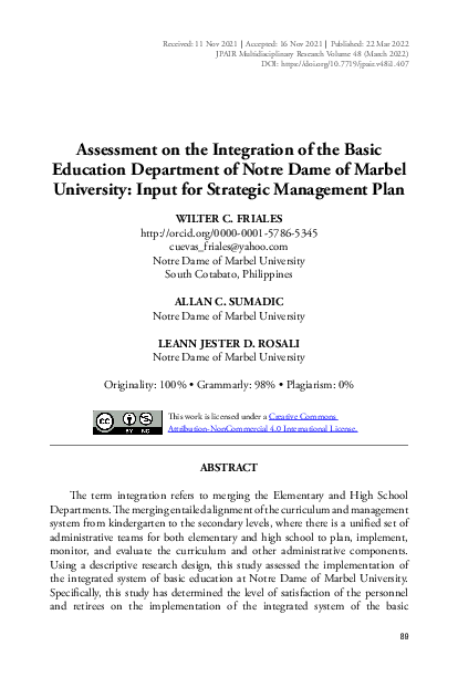 (PDF) Evaluating Integrated Education at NDMU