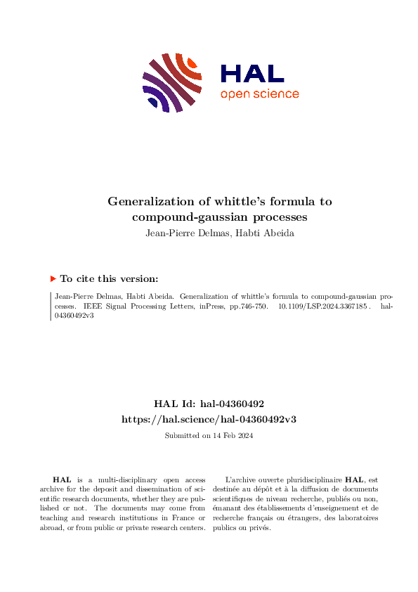 (PDF) Generalization of whittle's formula to compound-gaussian processes