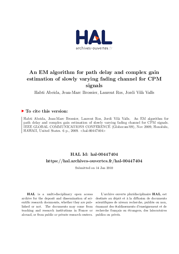 (PDF) An EM Algorithm for Path Delay and Complex Gain Estimation of ...