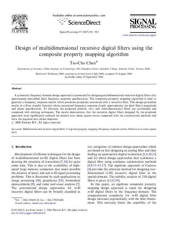 Pdf Design Of Multidimensional Recursive Digital Filters Using The Composite Property Mapping