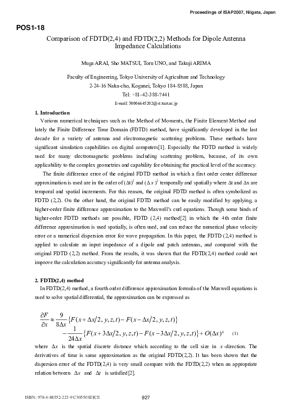 (PDF) Comparison of FDTD(2,4) and FDTD(2,2) Methods for Dipole Antenna Impedance Calculations