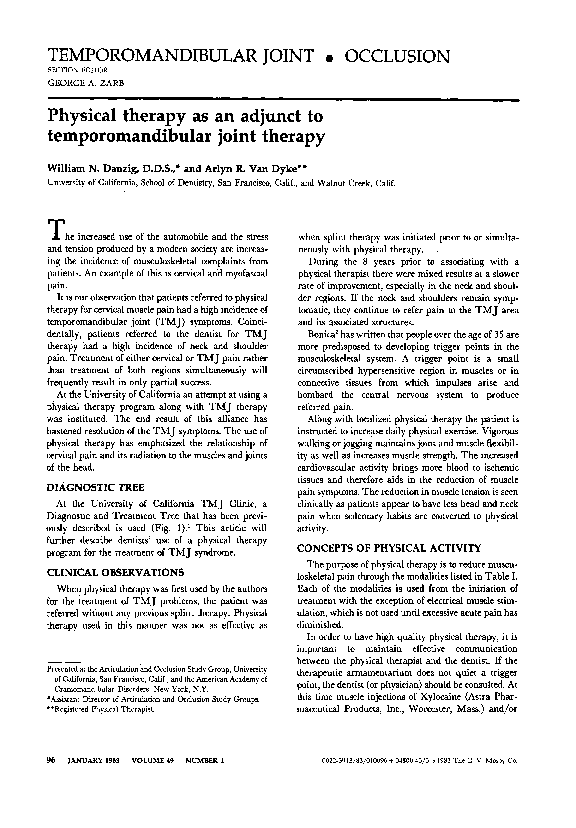 (PDF) Physical therapy as an adjunct to temporomandibular joint therapy
