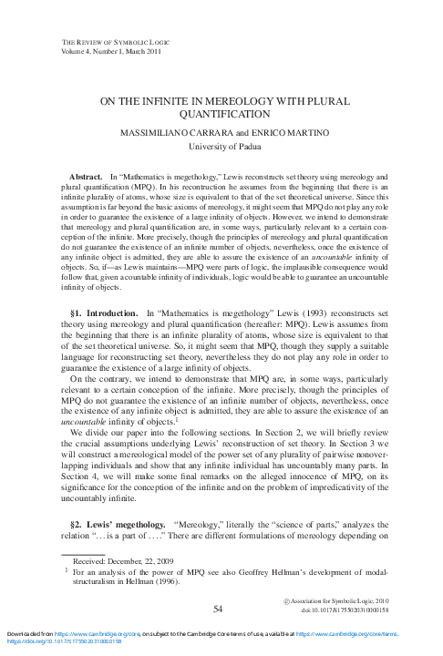 (PDF) Mereology and Plural Quantification of Infinity