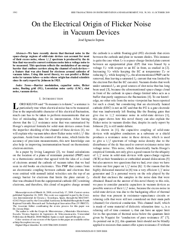 (PDF) On the Electrical Origin of Flicker Noise in Vacuum Devices