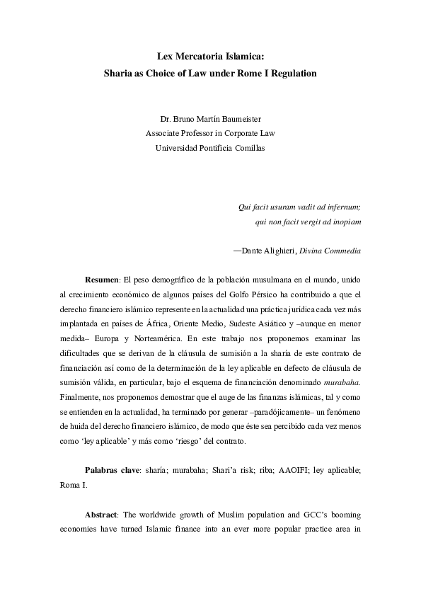 (PDF) Lex Mercatoria Islámica: Sharia as Choice of Law Under Rome I ...