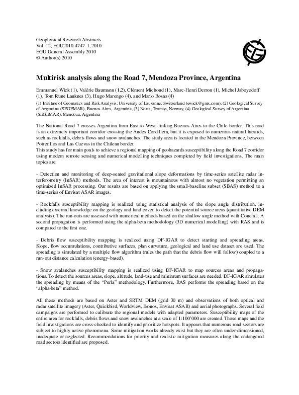 (PDF) Multirisk analysis along the Road 7, Mendoza Province, Argentina