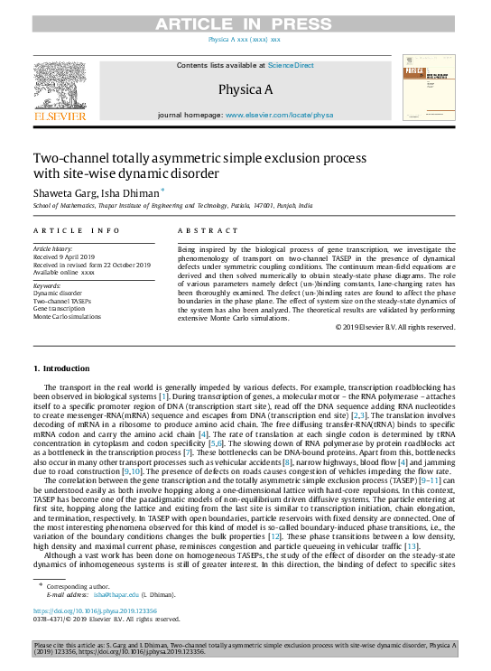 (PDF) Two-channel totally asymmetric simple exclusion process with site ...