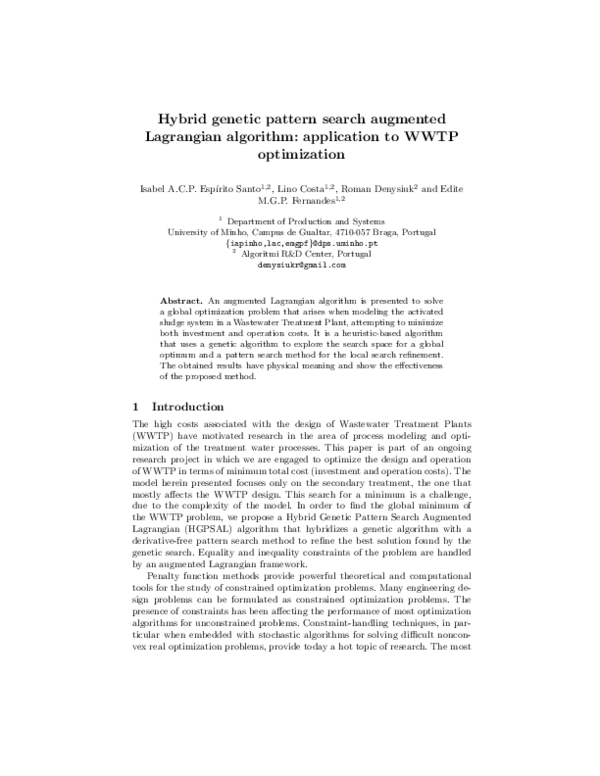 (PDF) Hybrid genetic pattern search augmented Lagrangian algorithm : application to WWTP ...