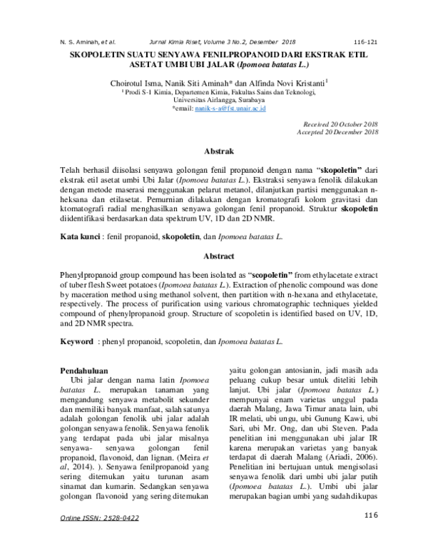 (PDF) SKOPOLETIN SUATU SENYAWA FENILPROPANOID DARI EKSTRAK ETIL ASETAT ...
