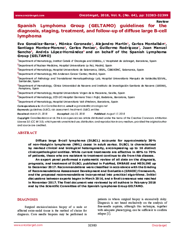 (PDF) Spanish Lymphoma Group (GELTAMO) guidelines for the diagnosis ...