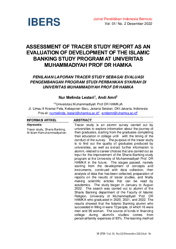 (PDF) Assessment of Tracer Study Report as an Evaluation of Development of the Islamic Banking ...
