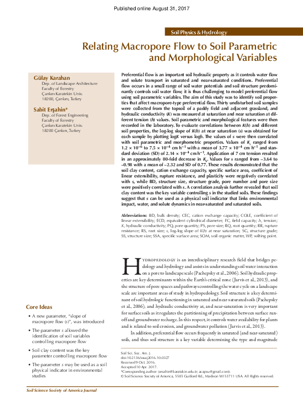 (PDF) Relating Macropore Flow to Soil Parametric and Morphological ...
