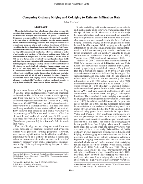 (PDF) Comparing Ordinary Kriging and Cokriging to Estimate Infiltration Rate