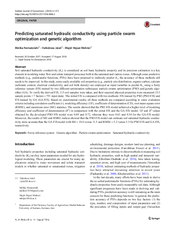 (PDF) Predicting saturated hydraulic conductivity using soil morphological properties