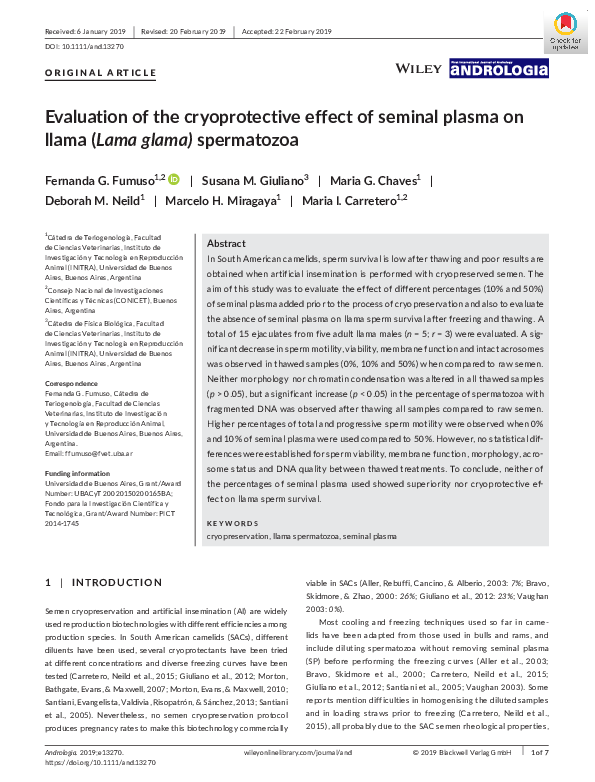 (PDF) Evaluation of the cryoprotective effect of seminal plasma on ...
