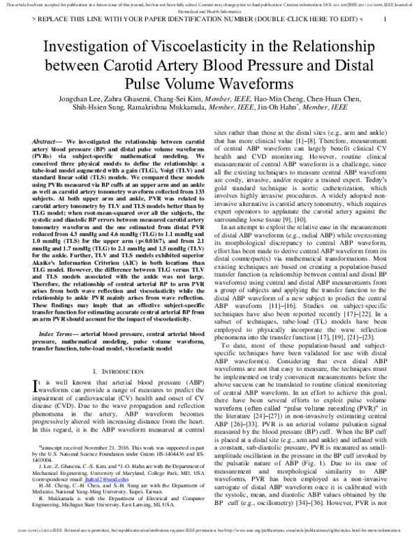 (PDF) Investigation of Viscoelasticity in the Relationship Between Carotid Artery Blood Pressure ...