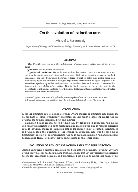 (PDF) On the evolution of extinction rates