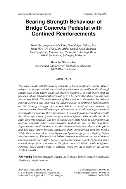 (PDF) Bearing Strength Behaviour of Bridge Concrete Pedestal with ...