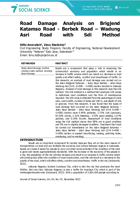 (PDF) Road Damage Analysis on Brigjend Katamso Road-Berbek Road- Wadung ...