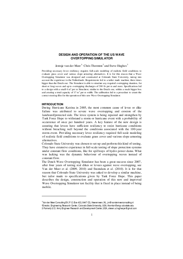 (PDF) Design and Operation of the Us Wave Overtopping Simulator