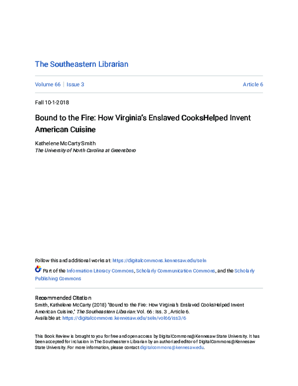 (PDF) Bound to the Fire: How Virginia’s Enslaved CooksHelped Invent ...
