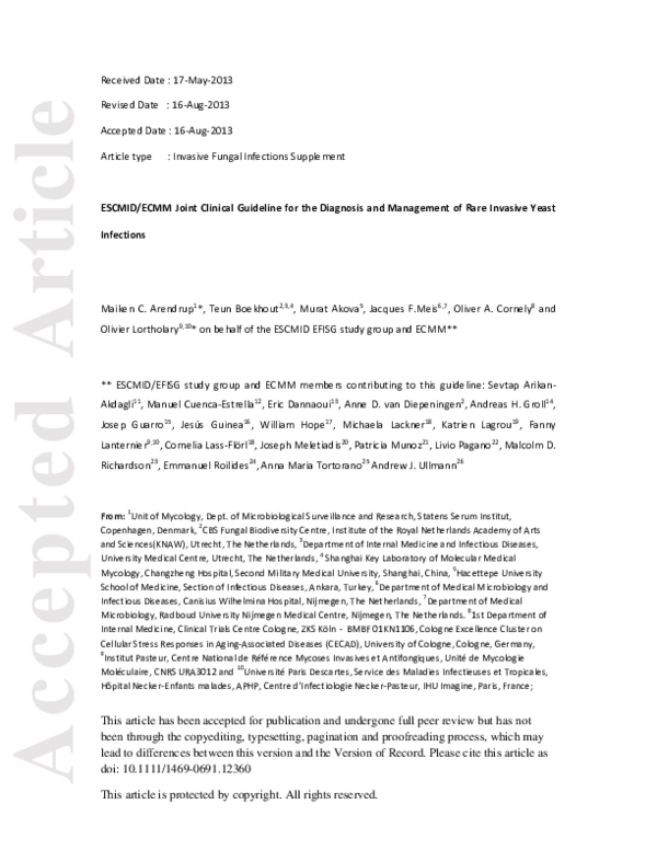 (PDF) ESCMID/ECMM Joint Clinical Guideline for the Diagnosis and ...