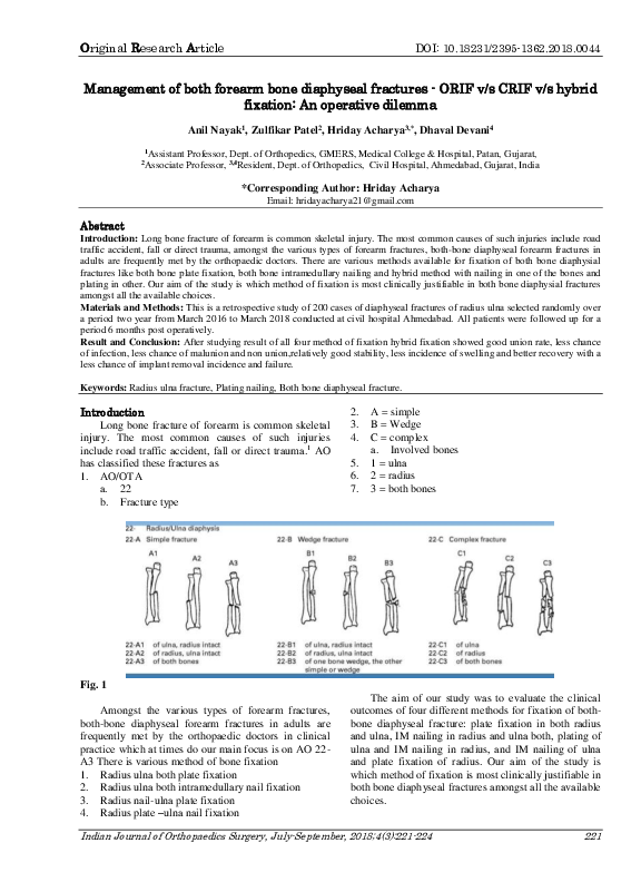 (PDF) Management of both forearm bone diaphyseal fractures - ORIF v/s ...