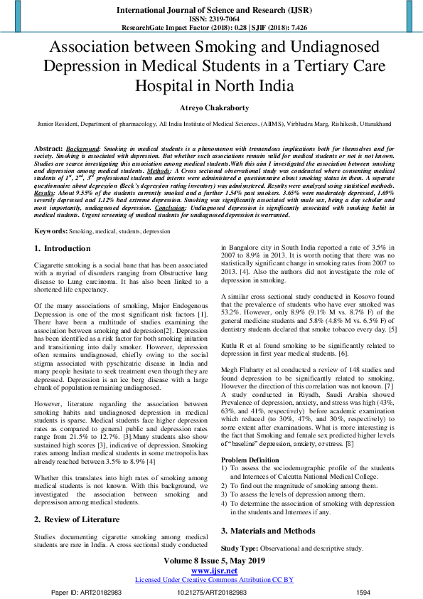 (PDF) Association between Smoking and Undiagnosed Depression in Medical ...