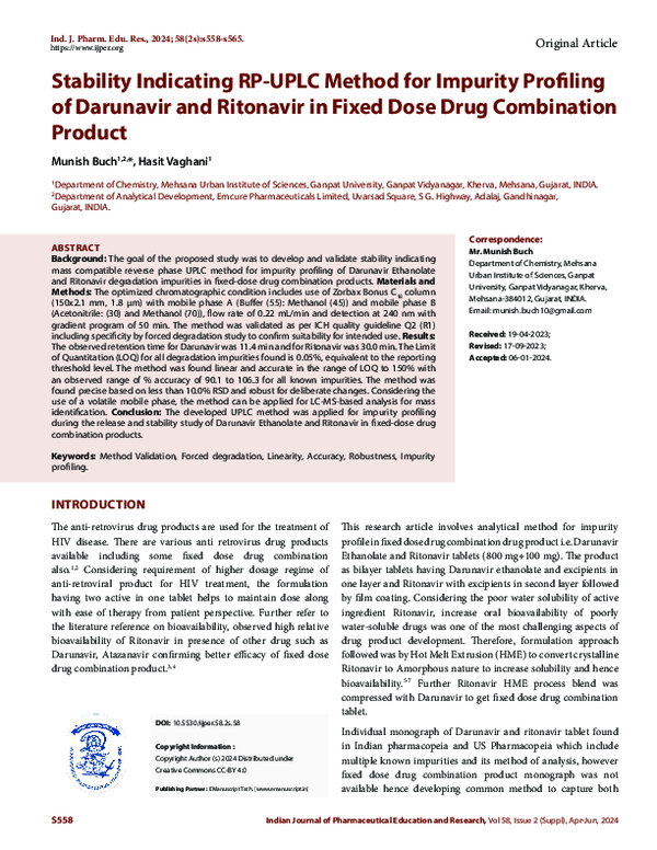 (PDF) Stability Indicating RP-UPLC Method for Impurity Profiling of Darunavir and Ritonavir in ...