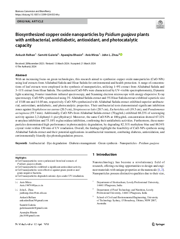 (PDF) Biosynthesized copper oxide nanoparticles by Psidium guajava ...