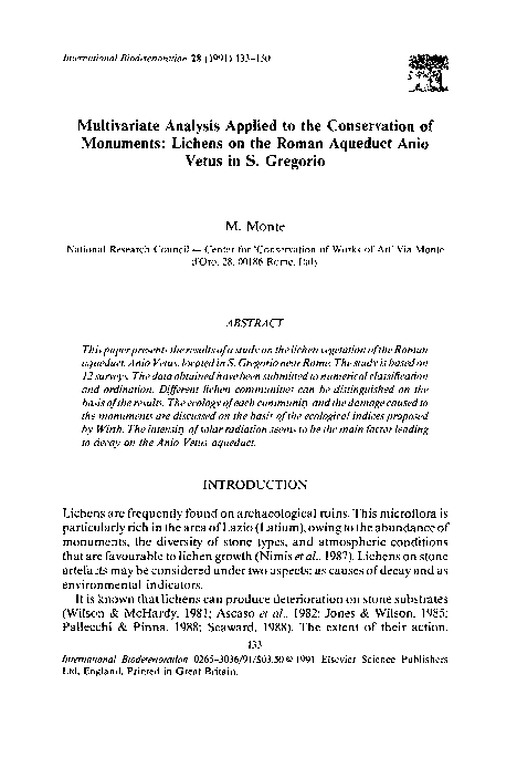 (PDF) Multivariate analysis applied to the conservation of monuments: Lichens on the Roman ...