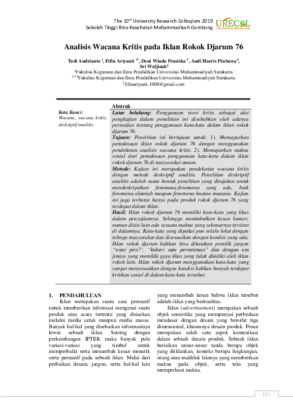 (PDF) Analisis Wacana Kritis Pada Iklan Rokok Djarum 76