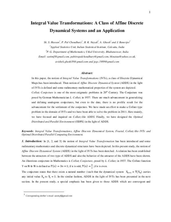 (PDF) Integral Value Transformations: A Class of Affine Discrete ...
