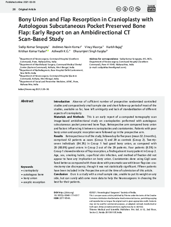 (PDF) Bony Union and Flap Resorption in Cranioplasty with Autologous ...